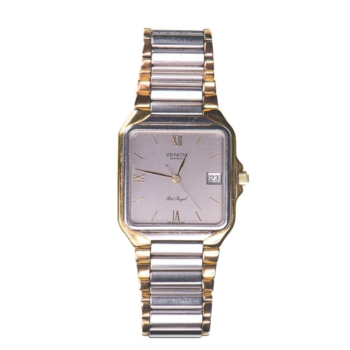 A GENTS STEEL ZENITH BRACELET WATCH square silver dial signed Zenith ...