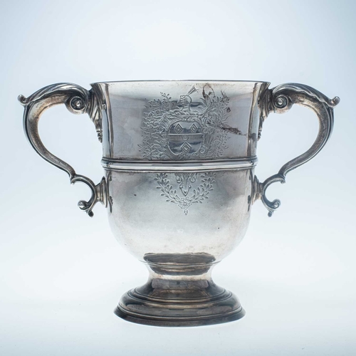 AN 18TH CENTURY IRISH SILVER TWO-HANDLED CUP by John Moore, maker's ...