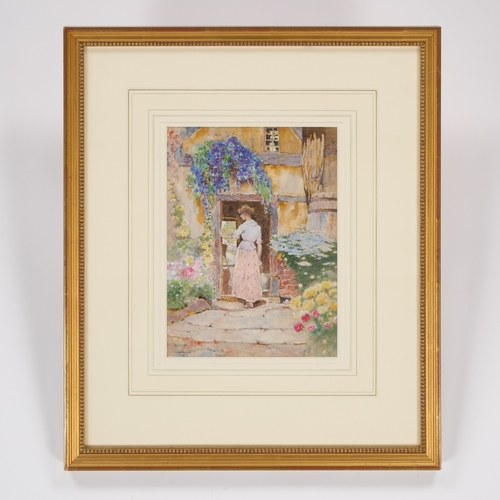 DAVID WOODLOCK (1842-1929) AT THE COTTAGE DOOR Signed Watercolour(27cm ...