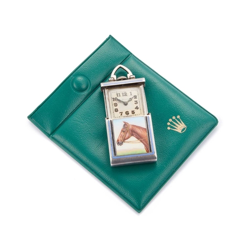 A SILVER AND ENAMEL ROLEX DESK/PURSE WATCH the silvered square dial ...
