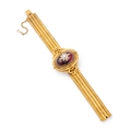 A VICTORIAN CARBUNCLE GARNET AND DIAMOND BRACELET an oval carbuncle ...