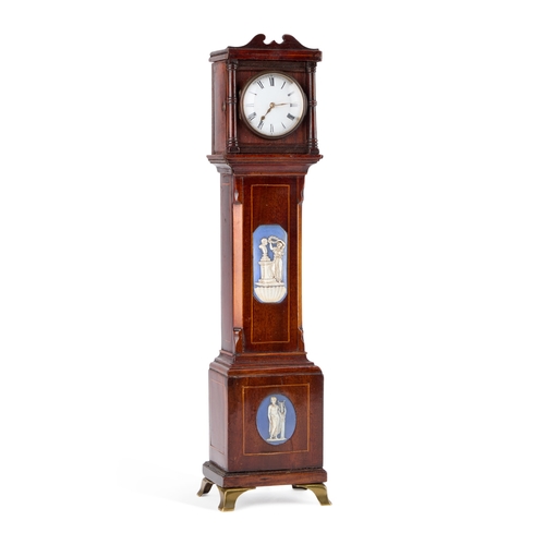 A 19TH CENTURY MINIATURE LONGCASE CLOCK with a pocket watch dial and ...