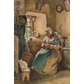 DAVID JAMES VALLANCE (ACT. 1870-1890) COTTAGE INTERIOR WITH WOMAN ...