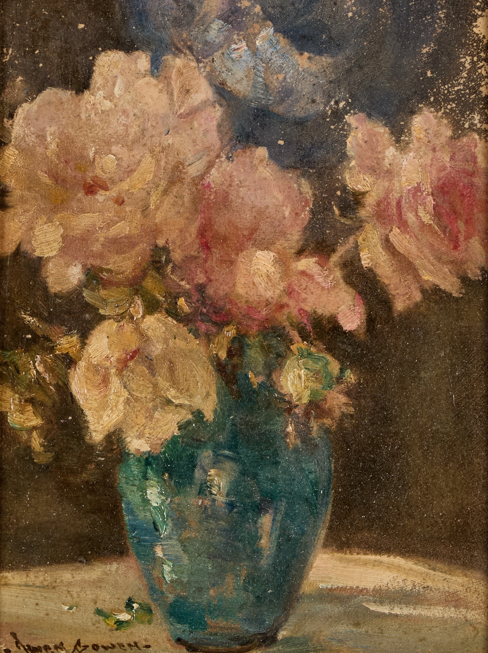 â ¡ OWEN BOWEN (STAITHES GROUP 1873-1967) STILL LIFE Signed Oil on card (25.5cm x 19.5cm)