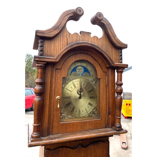 Vintage oak cased mood dial grandfather clock