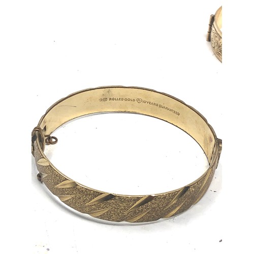 2 X Vintage 9ct Rolled Gold Bangles Including Etched And Floral Deisgns ...