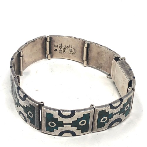 .925 Mexico Silver Gemstone Inlaid Panel Bracelet (48g)