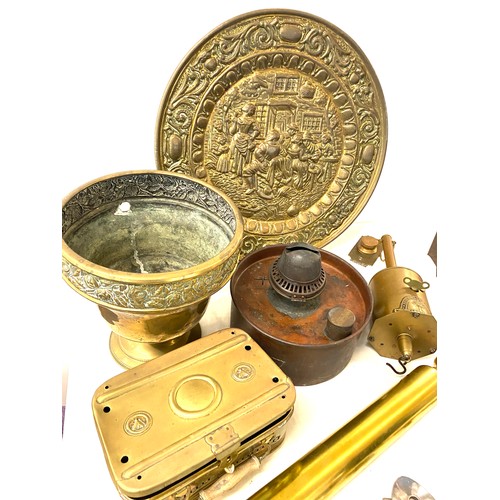 Selection of vintage brass items to include camping cooker, meat jack ...