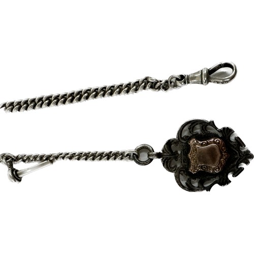 Antique sterling silver pocket watch chain and fob, approximate weight 41g