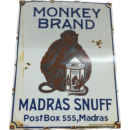Vintage enamel advertising sign Monkey Brand Madras snuff, approximate ...