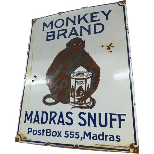 Vintage enamel advertising sign Monkey Brand Madras snuff, approximate ...