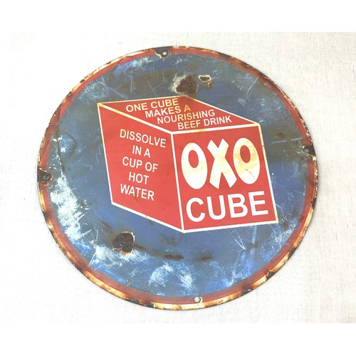 Enamel round Oxo cube advertising sign, approximate diameter 12 inches
