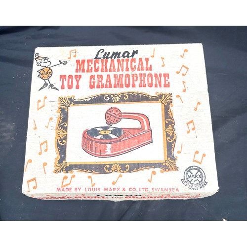 Vintage retro 60's Lumar mechanical toy gramophone in original box