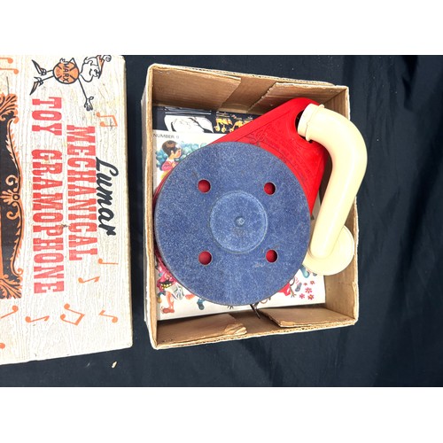 Vintage retro 60's Lumar mechanical toy gramophone in original box