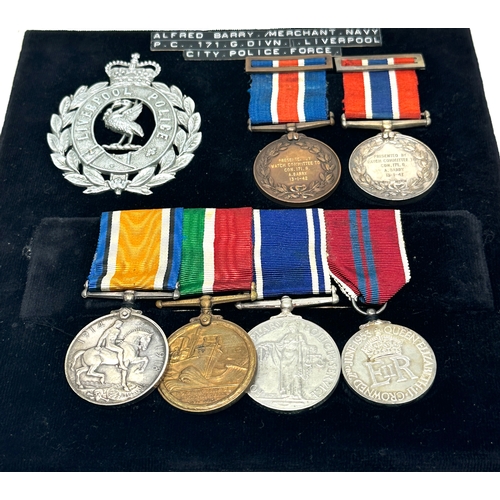 Mounted ww1 liverpool police medal group navy pair named alfred barry ...