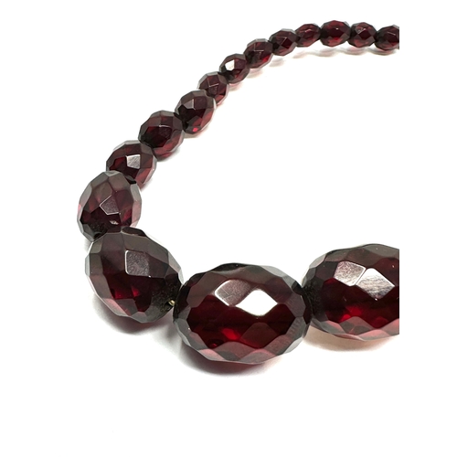 Vintage Faceted Cherry red Bakelite beads necklace 40 g measures approx ...