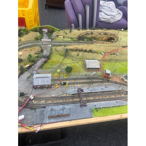 Large train track layout measures approximately 57 inches by 31 inches