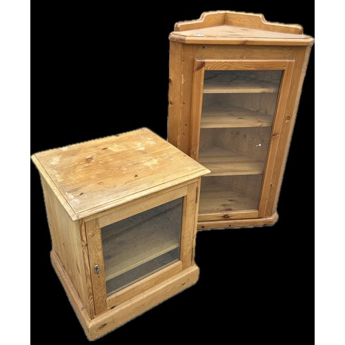 Pine corner cupboard and glass fronted unit Tallest piece measures ...