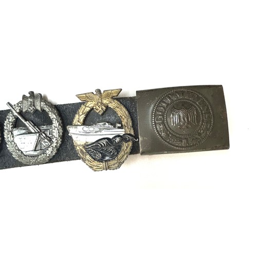 WW2 German Nazi belt with attached original badges (11 in total)