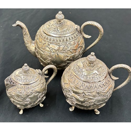 Fine Thai 800 grade silver three piece tea service, no marks, consists ...