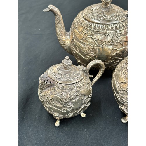 Fine Thai 800 grade silver three piece tea service, no marks, consists ...