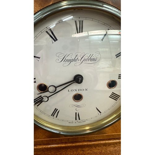 Knight and Gibbins London mahogany inlaid mantel clock, three train ...