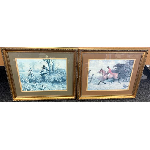 2 gilt framed hunting scene prints, frames measure approximately 19 x ...