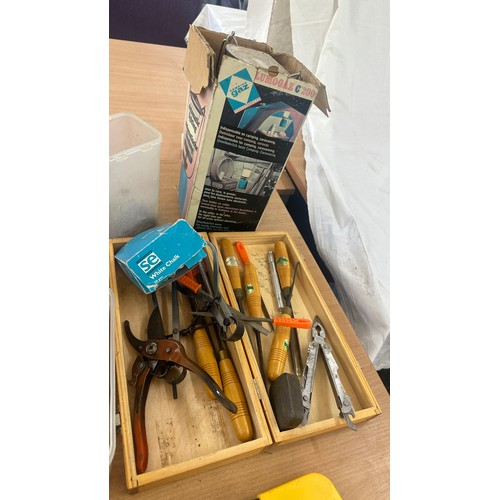 Selection of tools to include tool case, hand tools, chisels, saws ...