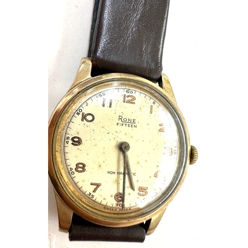 Vintage 9ct gold cased Rone Fifteen wrist watch