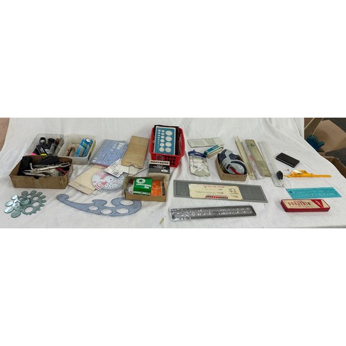 Selection of stationary items to include rulers, stencils, etc