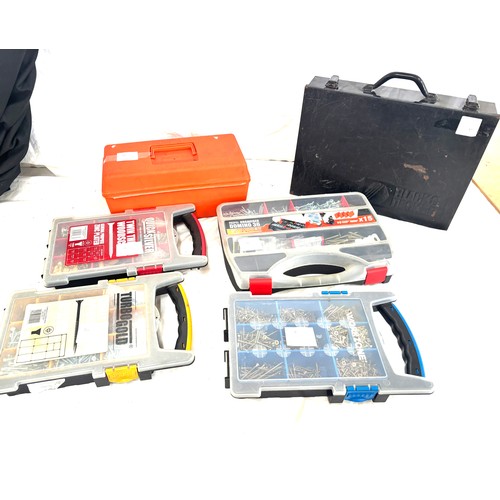 Six boxes of fixings, mainly new