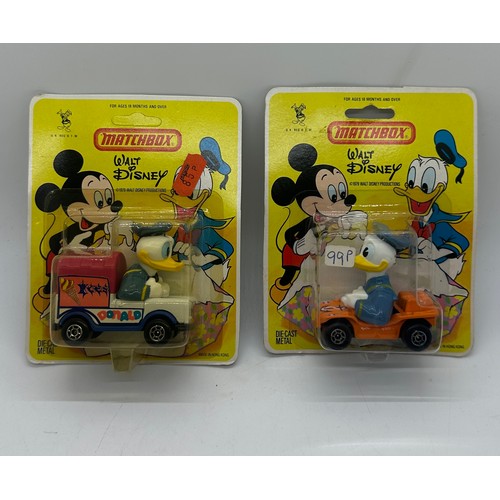 2 x 1979 Matchbox Walt Disney Donald Duck , carded in original packaging.