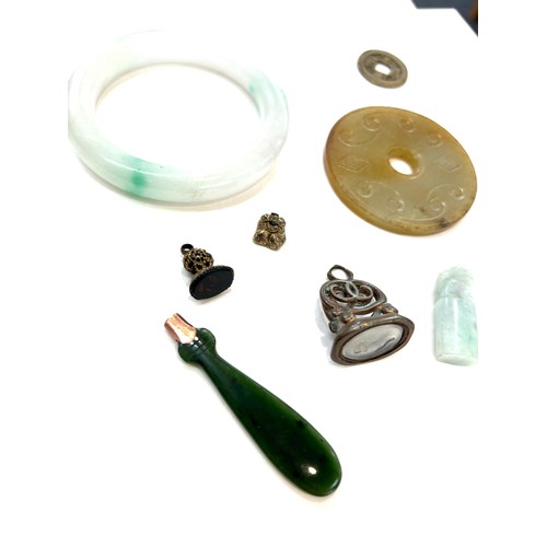 Selection of Chinese items includes Jade bangle, token etc