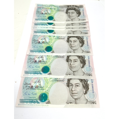 8 x bank of england £5 five pound notes consecutive numbers dated 1990 ...
