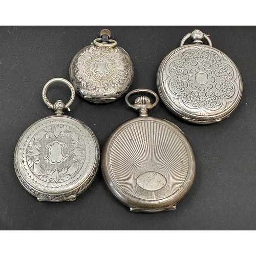 4 antique silver fob watches