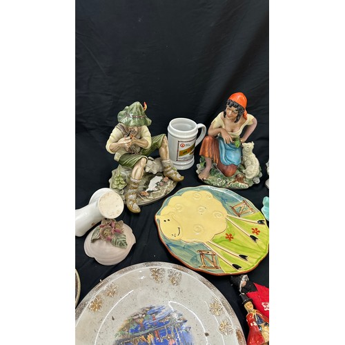 Selection of ornamental figures pottery, plaques etc (some figures a/f)