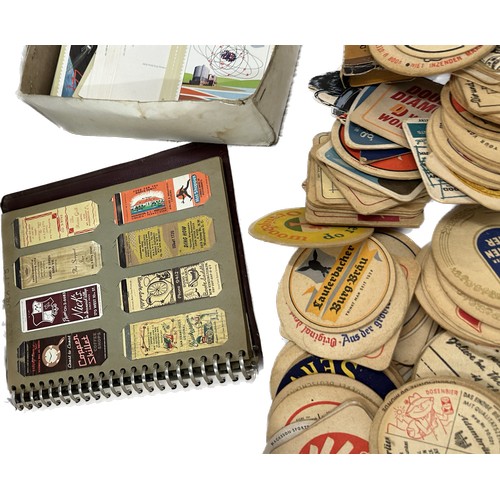 Selection of vintage collectable items to include match box cards, beer ...
