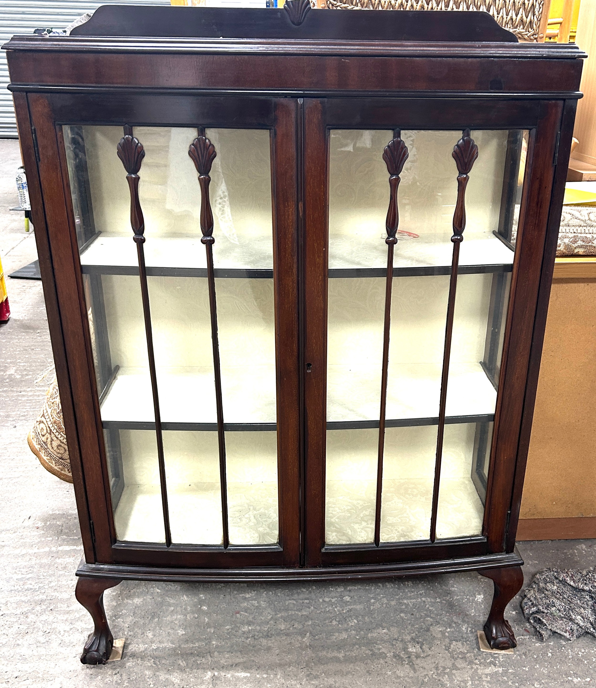Mahogany glass display cabinet with ball and claw feet, approximate ...