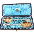 Cased pair of Henry Mason silver berry spoons, no hallmarks XRF tested ...