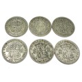 6 pre 1947 silver half crowns weight 84g