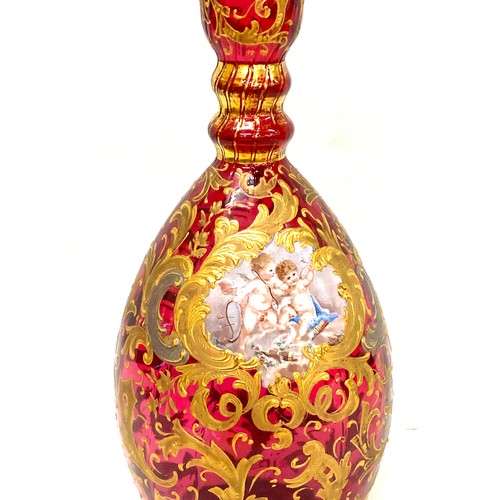 Antique Bohemian ruby red & gold glass vase, with hand painted cherubs ...