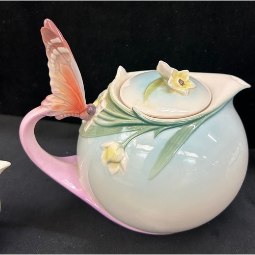 Four original boxed Franz porcelain pieces to include Butterly tea pot ...