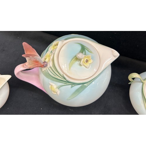 Four original boxed Franz porcelain pieces to include Butterly tea pot ...