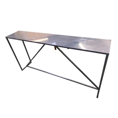 A narrow metal console table/side table 153cm W x 29cm D x 77cm H