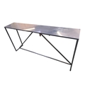 A narrow metal console table/side table 153cm W x 29cm D x 77cm H