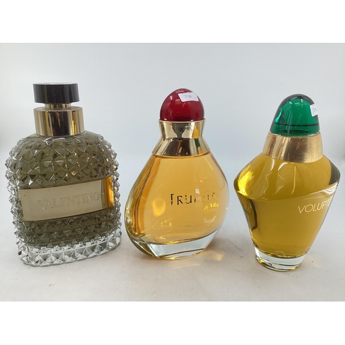 Three shop display perfume Factice bottles, Valentino, Tiffany, Volopte ...
