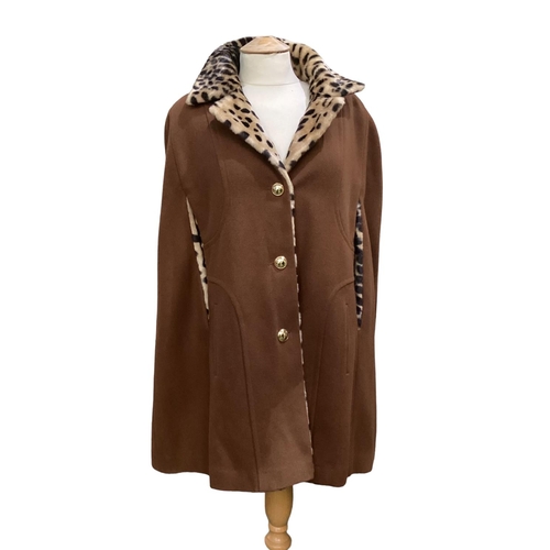 BIBA reversible camel wool and faux leopard print cape, good condition ...
