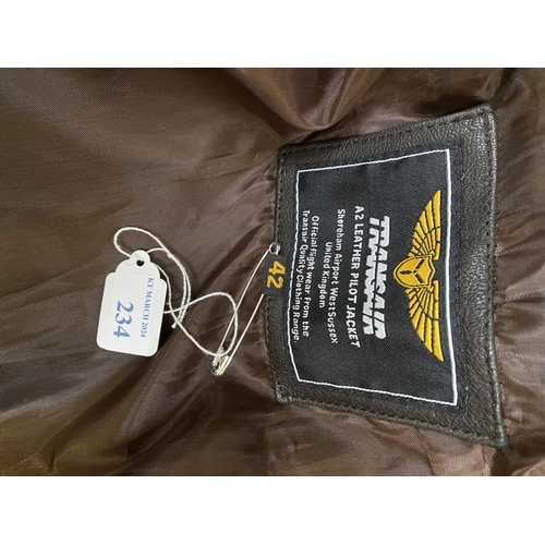 Gents brown leather jacket, label: TRANSAIR, A2 leather pilot jacket ...