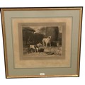 A black and gilt framed and glazed black and white John Scott engraving ...