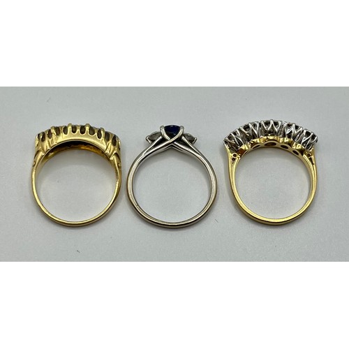 A White metal diamond and sapphire ring(marks worn) Size L, together ...